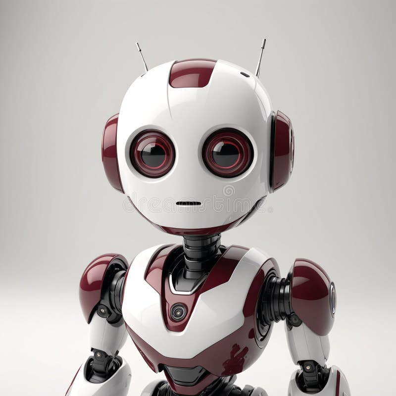 Digital Friendly Robot in Maroon and White on White Background Stock ...