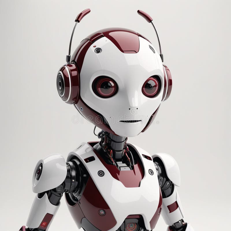 Digital Friendly Robot in Maroon and White on White Background Stock ...