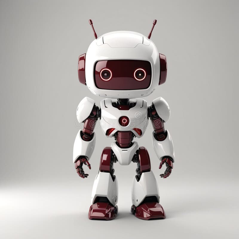 Digital Friendly Robot in Maroon and White on White Background Stock ...