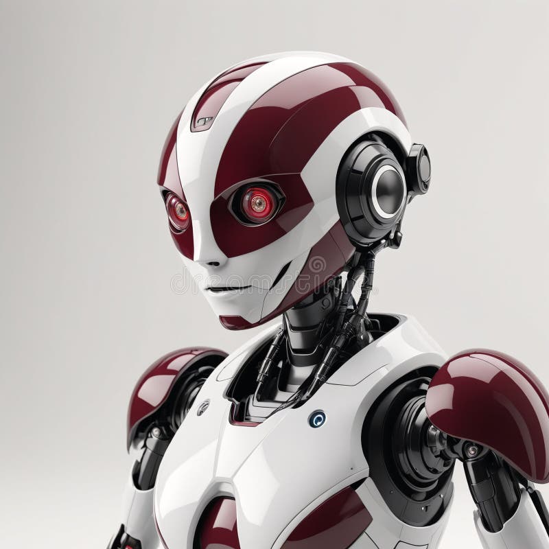 Digital Friendly Robot in Maroon and White on White Background Stock ...