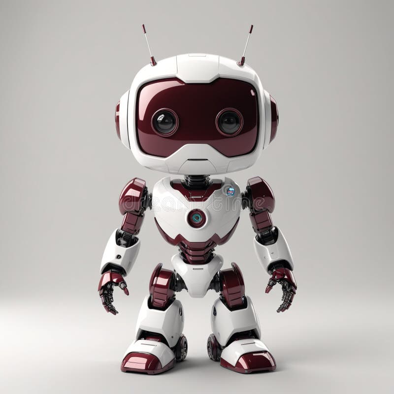 Digital Friendly Robot in Maroon and White on White Background Stock ...