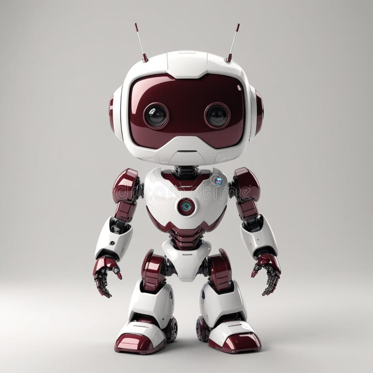 Digital Friendly Robot in Maroon and White on White Background Stock ...