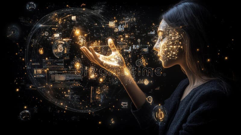 Digital Future, Data Visualization and Human Interaction Stock Photo ...