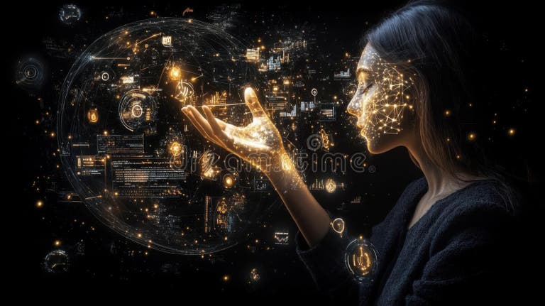 Digital Future, Data Visualization and Human Interaction Stock Photo ...