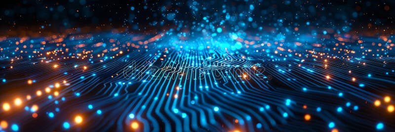 Digital Future Landscape with Data Nodes on Circuit, Blending Abstract ...