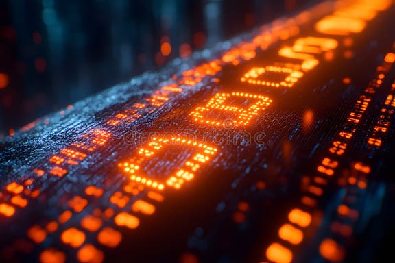 Digital Futurism Concept in Neon Orange Binary Code Visual for ...