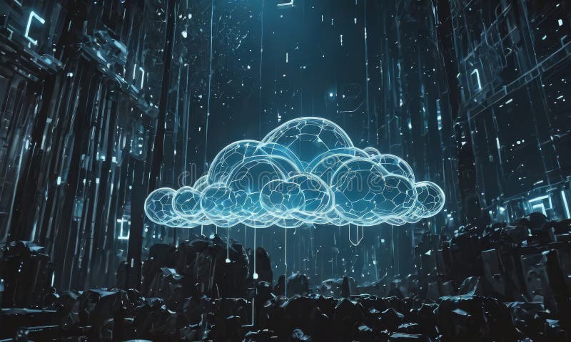 Digital Futuristic Cityscape Features Large, Glowing Cloud-like Structure in the Center ...