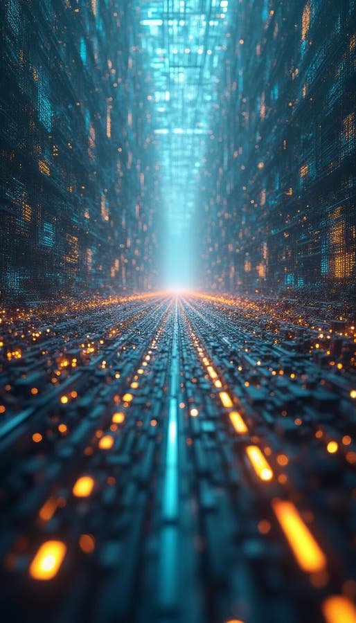 Digital Futuristic Data Corridor with Lights Stock Photo - Image of ...