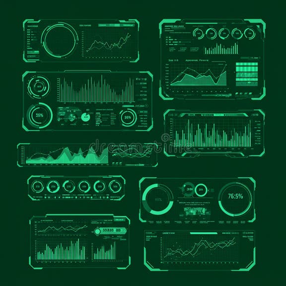 A Digital Futuristic Interface Design Displaying Multiple Data Panels ...