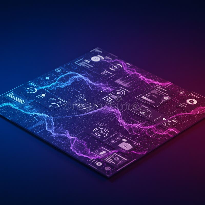 A Digital, Futuristic Interface Set on a Black, Angled Square Surface ...