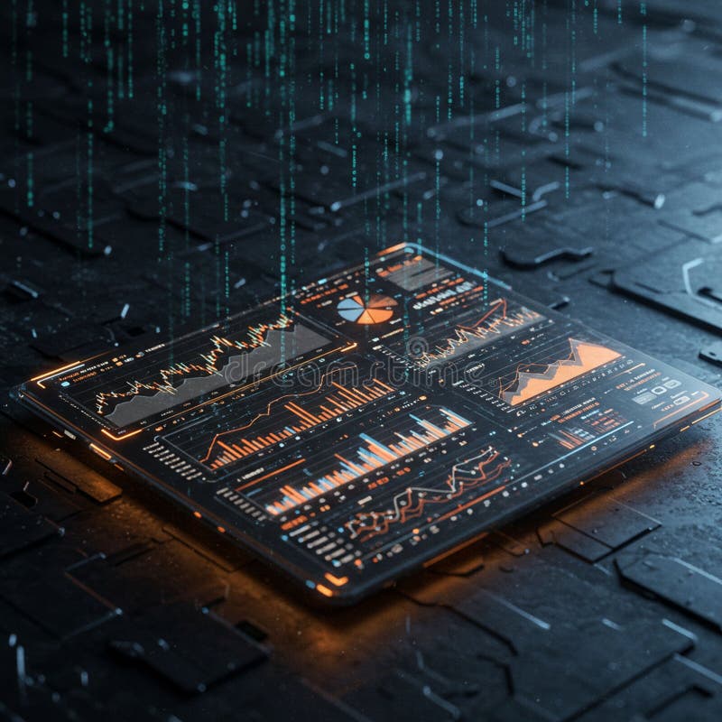 A Digital, Futuristic Tablet Displaying Complex Data Visualizations, Including Line Graphs ...
