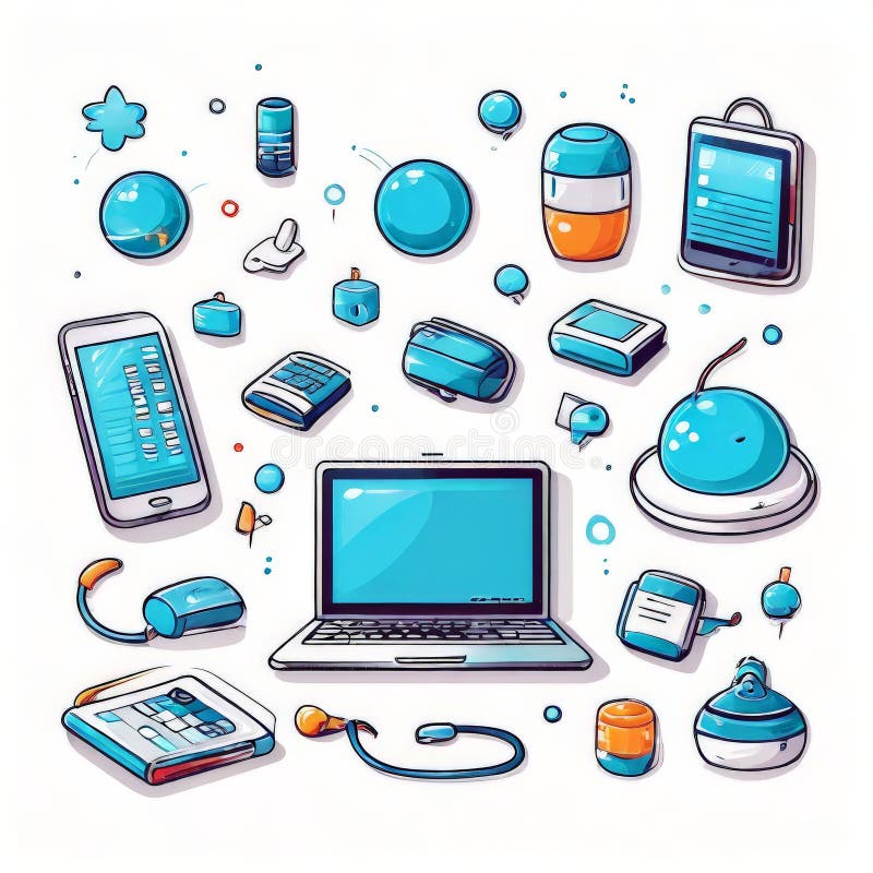 Digital Gadgets, Computer, Smartphone and Laptop . Vector Cartoon ...