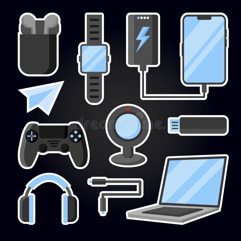 Digital Gadgets, Modern Electronics, Stickers Set, Isolated Cartoon ...