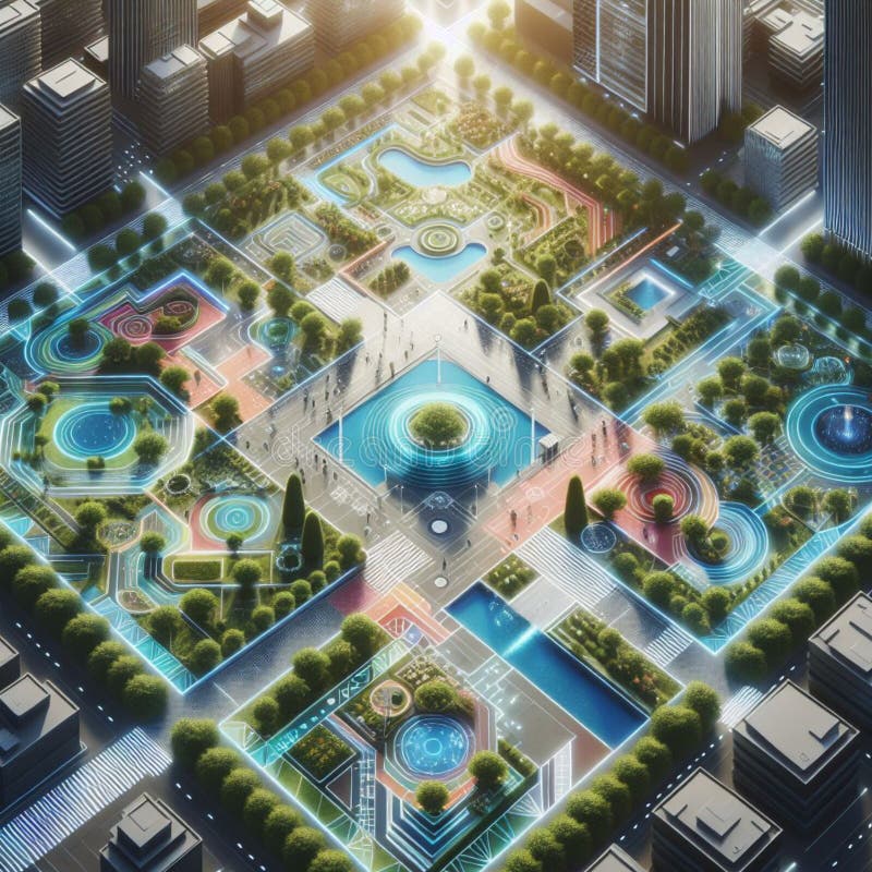 Digital Garden Design in Future Stock Illustration - Illustration of ...