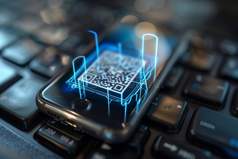 A Digital Gateway: Smartphone Scanning a QR Code on a Laptop Keyboard ...