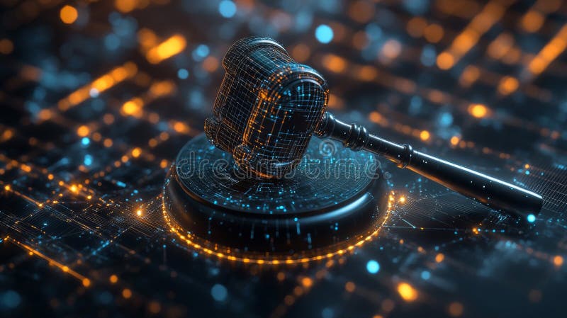 Digital Gavel on Circuit Board: Abstract Justice Concept Stock ...