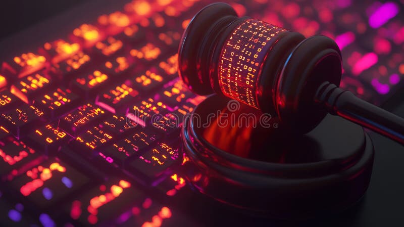 Digital Gavel on a Keyboard with Binary Code Stock Photo - Image of ...