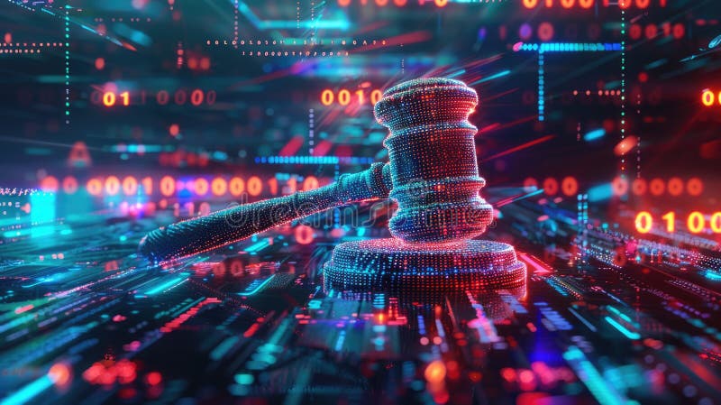 Digital Gavel Symbolizing AI Justice, Hovering in Virtual Space with ...