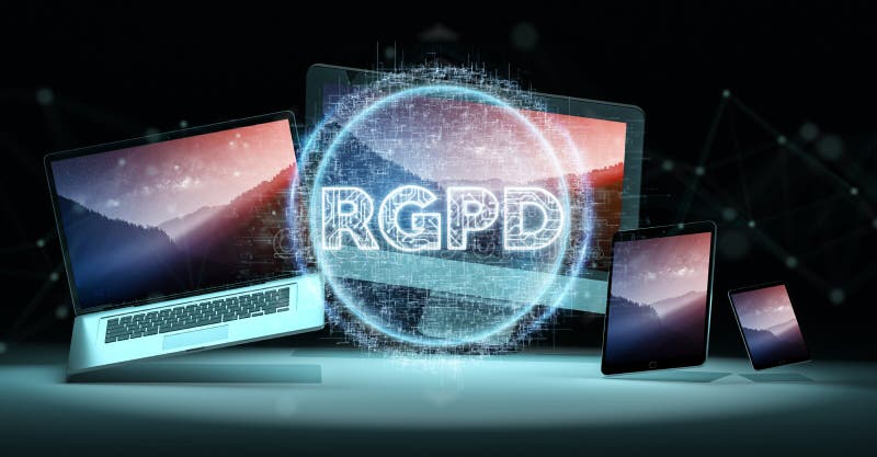 Digital GDPR Interface Over Tech Devices 3D Rendering Stock ...