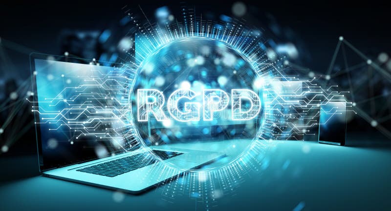 Digital GDPR Interface Over Tech Devices 3D Rendering Stock ...