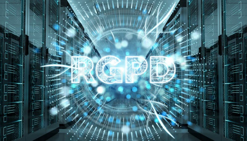 Digital GDPR Interface in Server Room 3D Rendering Stock Illustration ...