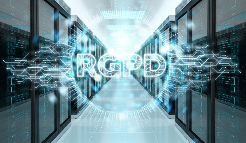 Digital GDPR Interface in Server Room 3D Rendering Stock Illustration ...