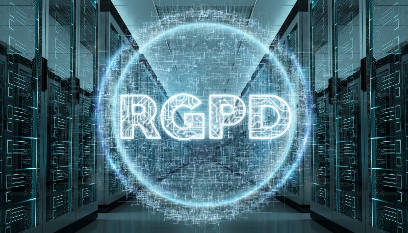 Digital GDPR Interface in Server Room 3D Rendering Stock Illustration ...