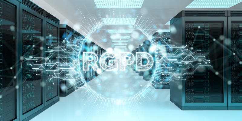 Digital GDPR Interface in Server Room 3D Rendering Stock Illustration ...