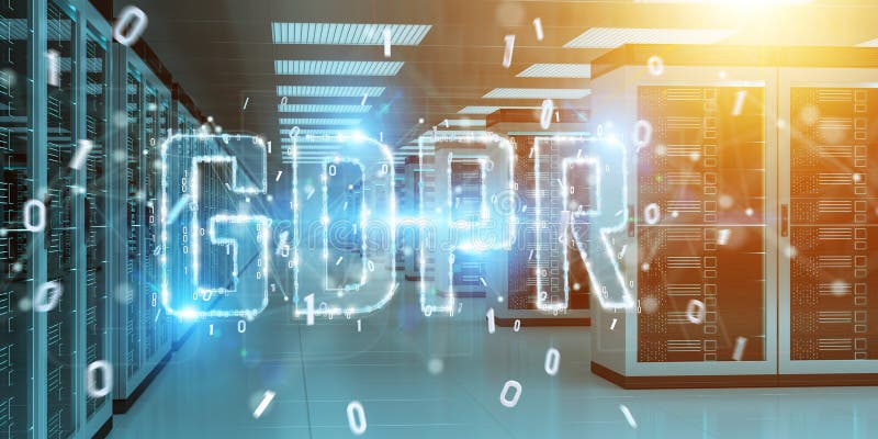 Digital GDPR Interface in Server Room 3D Rendering Stock Illustration ...