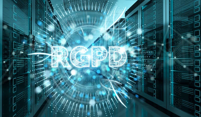 Digital GDPR Interface in Server Room 3D Rendering Stock Illustration ...