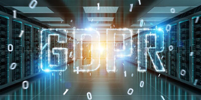 Digital GDPR Interface in Server Room 3D Rendering Stock Illustration ...