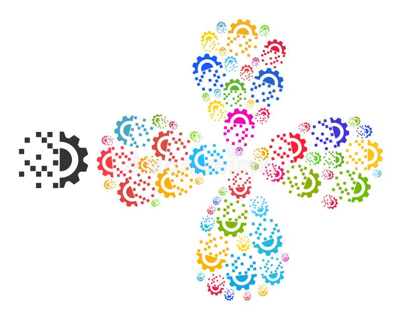 Digital Gear Generation Icon Bright Rotation Flower with Four Petals ...