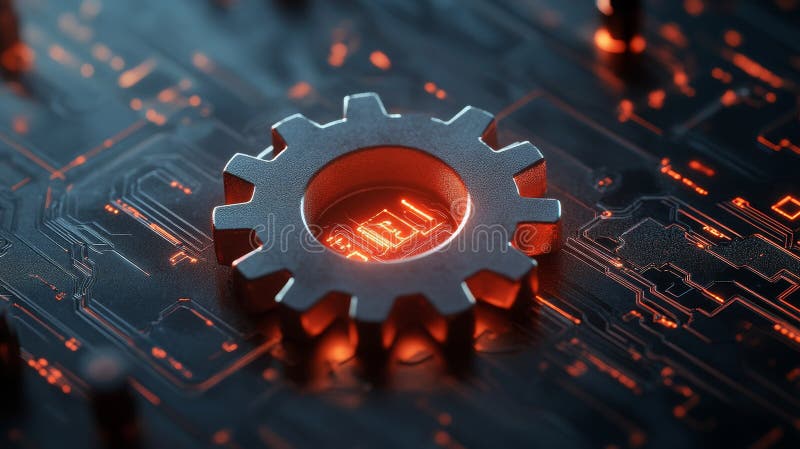 Digital Gear Icon with Binary Code, Stock Image - Image of workflows ...