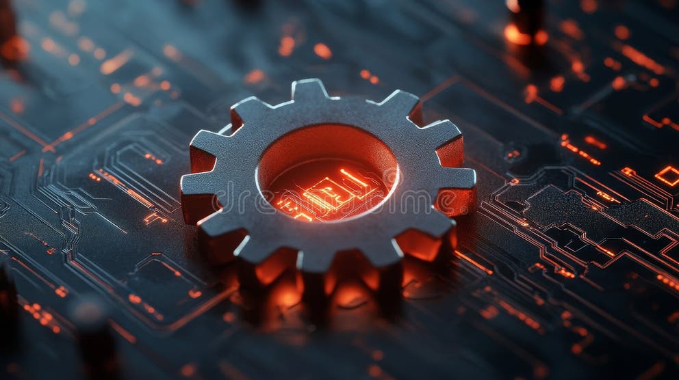 Digital Gear Icon with Binary Code, Stock Image - Image of workflows ...