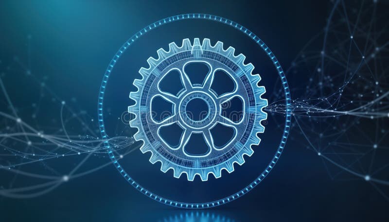 Digital Gear Model Against Dark Blue Background. Tech Design. Wireframe ...