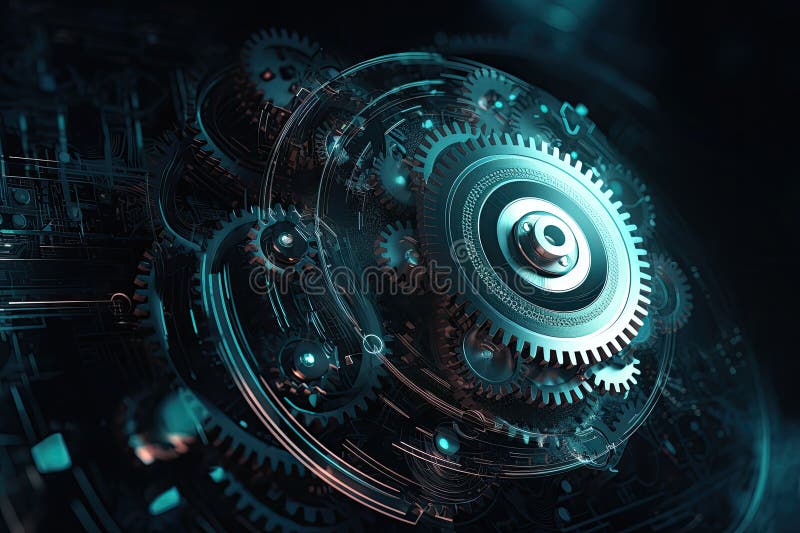 Digital Gear Wheels on Circuit Board. High Technology Engineering ...