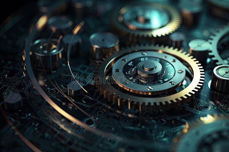 Digital Gear Wheels on Circuit Board. High Technology Engineering ...