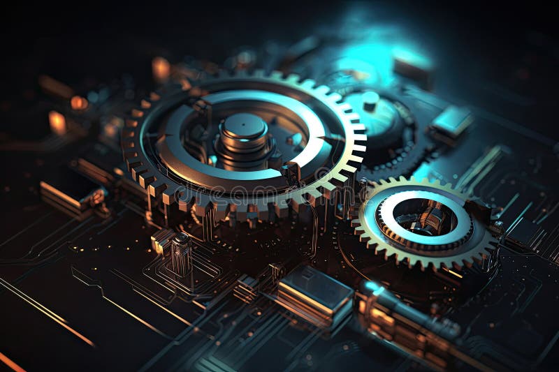 Digital Gear Wheels on Circuit Board. High Technology Engineering ...