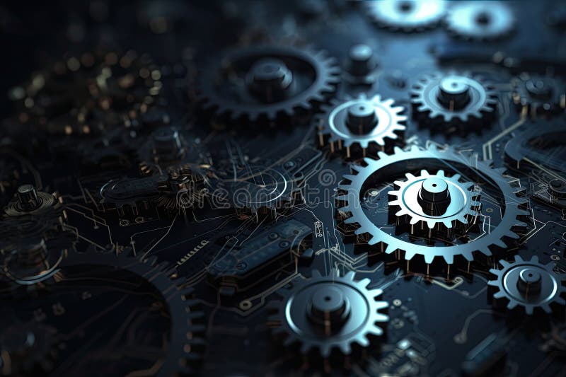 Digital Gear Wheels on Circuit Board. High Technology Engineering ...