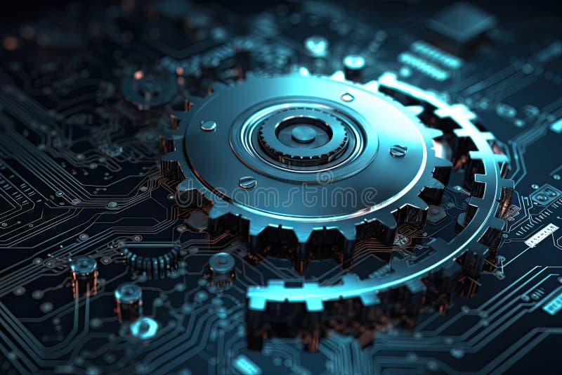 Digital Gear Wheels on Circuit Board. High Technology Engineering ...