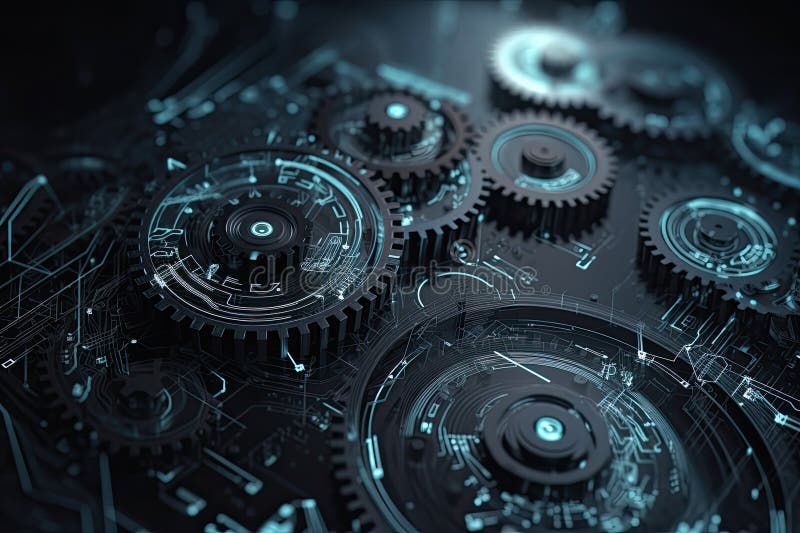 Digital Gear Wheels on Circuit Board. High Technology Engineering ...