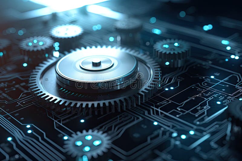 Digital Gear Wheels on Circuit Board. High Technology Engineering ...