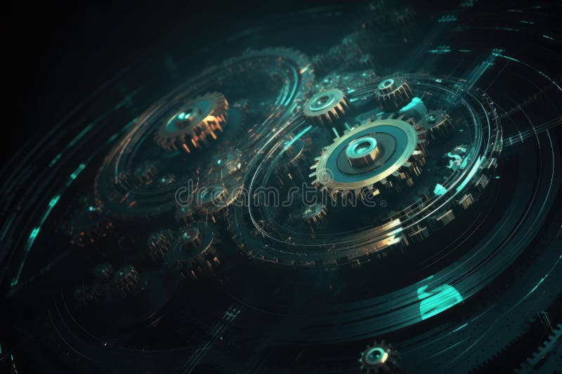 Digital Gear Wheels on Circuit Board. High Technology Engineering ...