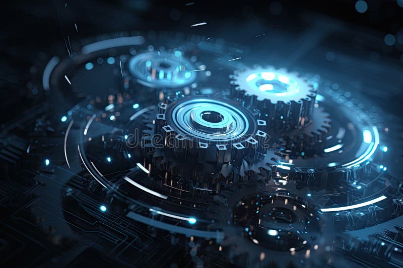 Digital Gear Wheels on Circuit Board. High Technology Engineering ...