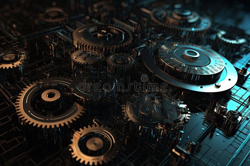 Digital Gear Wheels on Circuit Board. High Technology Engineering ...