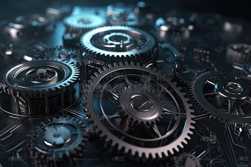 Digital Gear Wheels on Circuit Board. High Technology Engineering ...