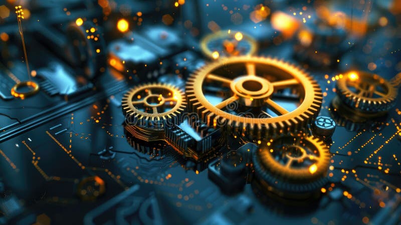 Digital Gear Wheels Meshed on a Circuit Board Signify High-tech ...