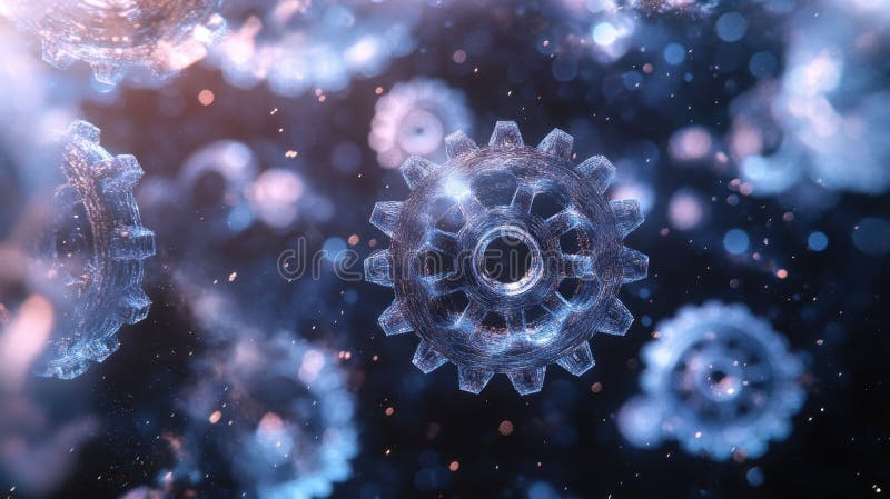 Digital Gears Rotating, Symbolizing Technology and Innovation in a Dark ...