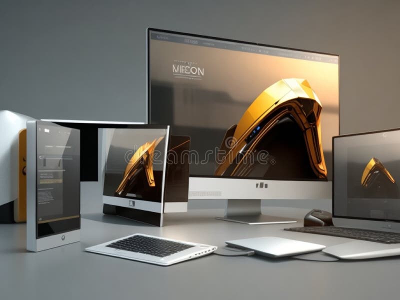 Digital Generated Devices on Desktop, Responsive Cool Website Design on ...