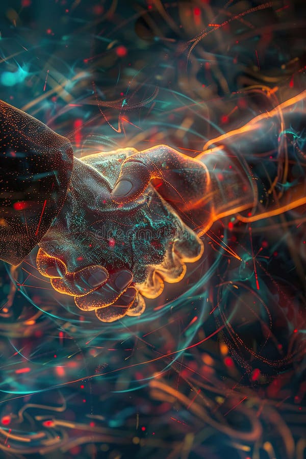 Digital Generated Human Hand and Businessman Shaking Hands. Stock Photo ...